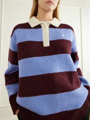 Polo Ralph Lauren Logo-embroidered Striped Wool-blend Polo Sweater