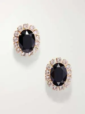 JENNIFER BEHR Diana Crystal-embellished Gold-plated Earrings - Black