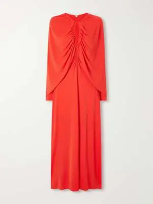 Johanna Ortiz Silent Solistice Cape-effect Draped Stretch-jersey Maxi Dress - Red