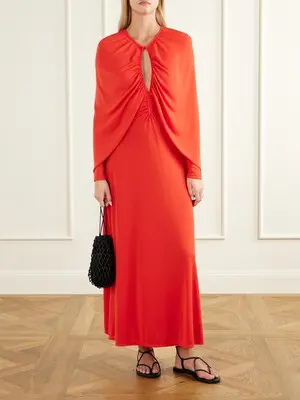Johanna Ortiz Silent Solstice Cape-effect Draped Stretch-jersey Maxi Dress - Red
