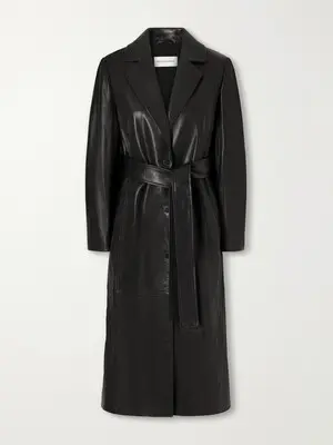 Nour Hammour Camden Belted Leather Coat - Black