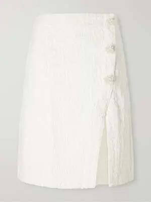 SELF-PORTRAIT Floral-embellished Denim Midi Skirt
