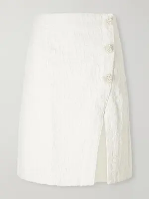 SELF-PORTRAIT Floral-embellished Denim Midi Skirt