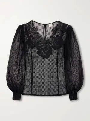 Loretta Caponi Lilly Lace-trimmed Organza Blouse
