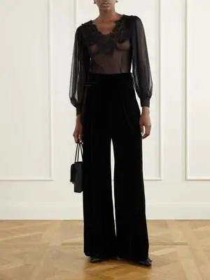 Loretta Caponi Lilly Lace-trimmed Organza Blouse