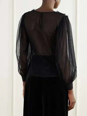 Loretta Caponi Lilly Lace-trimmed Organza Blouse