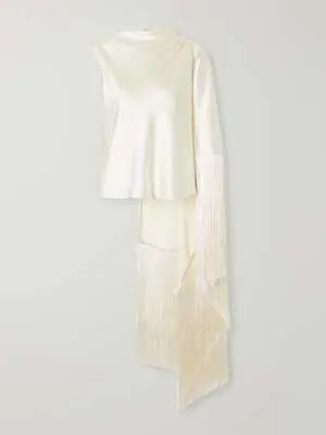 SELF-PORTRAIT Asymmetric Fringed Satin Cami