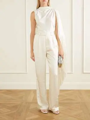 SELF-PORTRAIT Asymmetric Fringed Satin Cami