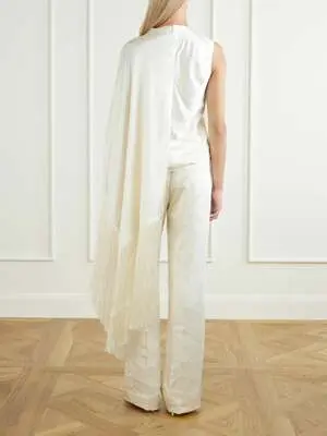 SELF-PORTRAIT Asymmetric Fringed Satin Cami