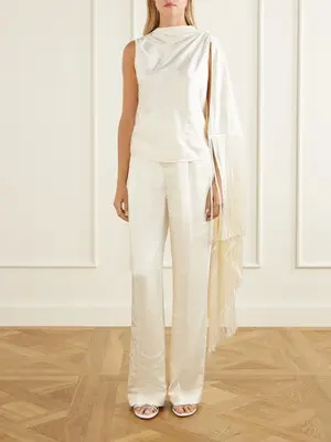SELF-PORTRAIT Asymmetric Fringed Satin Camisole