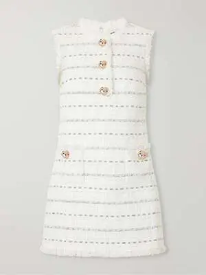 SELF-PORTRAIT Embellished Frayed Bouclé Mini Dress