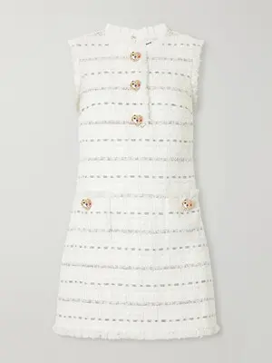 SELF-PORTRAIT Embellished Frayed Bouclé Mini Dress