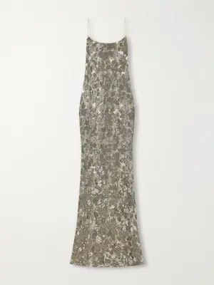 ILKYAZ OZEL Isis Embellished Organza Maxi Dress - Silver