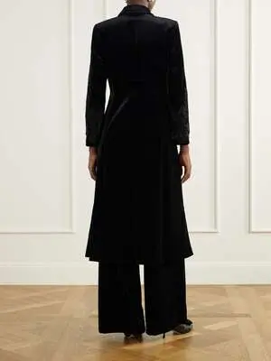 Loretta Caponi Rose Embroidered Velvet Coat