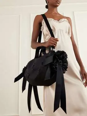 Simone Rocha Double Ribbon Rosette Crystal-embellished Satin Shoulder Bag