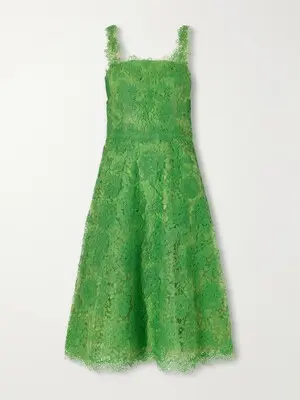 Carolina Herrera Lace-trimmed Crepe Midi Dress - Green