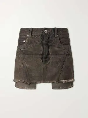 Rick Owens Lana Paneled Frayed Denim Mini Skirt - Gray