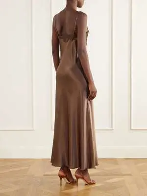 Loretta Caponi Grimilde Lace-trimmed Silk Maxi Dress - Brown