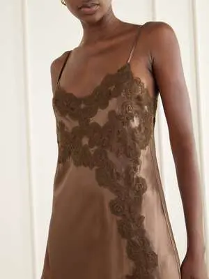 Loretta Caponi Grimilde Lace-trimmed Silk Maxi Dress - Brown