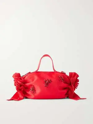 Simone Rocha Double Ribbon Rosette Crystal-embellished Satin Shoulder Bag - Red