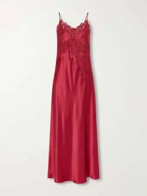 Loretta Caponi Grimilde Lace-trimmed Silk Maxi Dress - Red