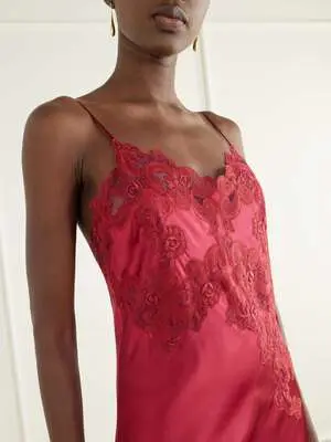Loretta Caponi Grimilde Lace-trimmed Silk Maxi Dress - Red