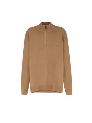 Polo Ralph Lauren Knit Sweater With High Collar And Half Zip - Brown