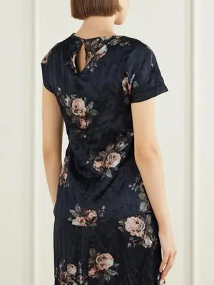 Erdem Asymmetric Draped Floral-print Metallic Crinkled-satin Blouse - Black