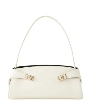 FERRAGAMO Hug Leather Shoulder Bag - Cream