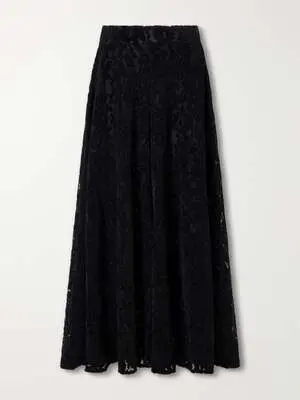 Loretta Caponi Vittoria Velvet Lace High-waist Wide-leg Pants - Black