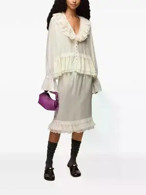 GANNI Ruffled Lace-trim Blouse