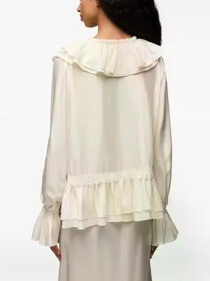 GANNI Ruffled Lace-trim Blouse - Neutrals