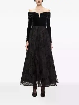 NISSA Velvet And Tulle Dress - Black
