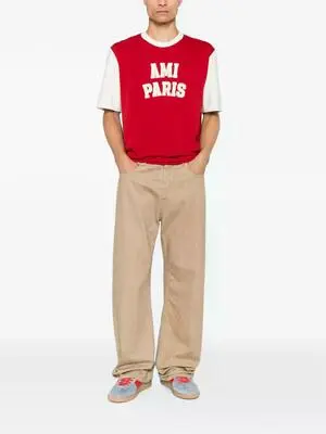 AMI Paris Logo-print Colour-block T-shirt - Red