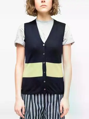 LA ROSE Sleeveless V-neck Cardigan - Blue