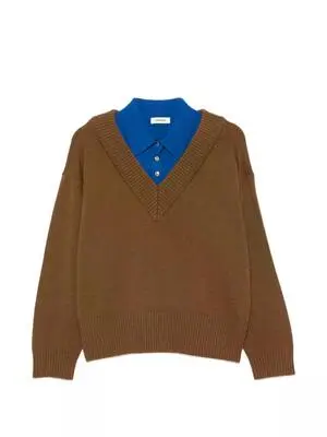Sandro V-neck Ribbed-trim Polo Sweater - Brown