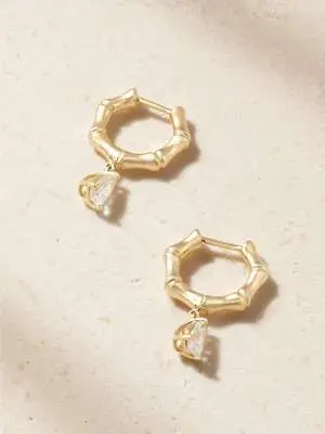 ANITA KO Small Bamboo Huggies 18-karat Diamond Hoop Earrings - Gold
