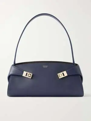 FERRAGAMO Hug Leather Shoulder Bag - Navy