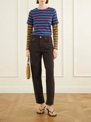 Staud Dillon Layered Striped Stretch Cotton-jersey T-shirt - Blue