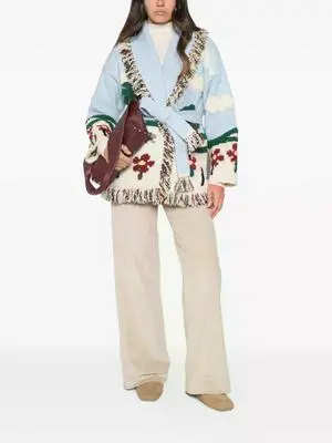 Alanui Fringe-trim Intarsia-knit Cardigan