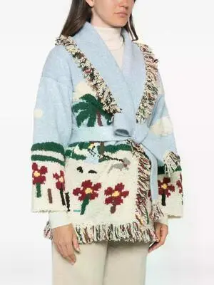 Alanui Fringe-trim Intarsia-knit Cardigan