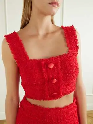 Dolce & Gabbana Cropped Frayed Metallic Cotton-blend Tweed Top