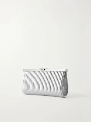 AQUAZZURA Heatwave Metallic Leather Clutch - Silver