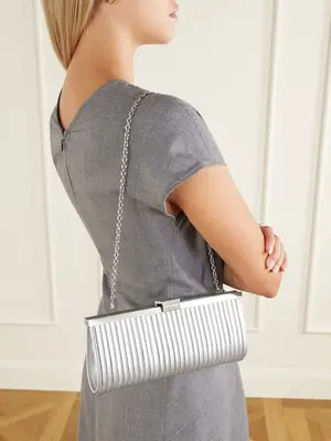 AQUAZZURA Heatwave Metallic Leather Clutch - Silver