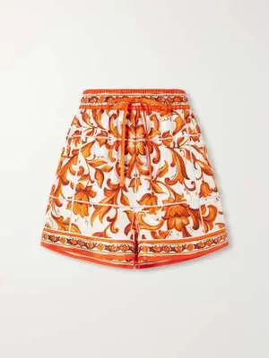 Dolce & Gabbana Floral-print Silk-twill Mini Shorts - Orange