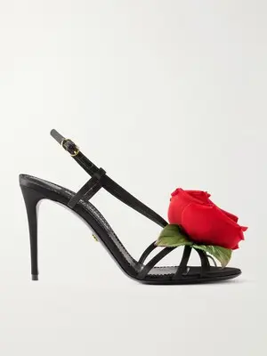 Dolce & Gabbana Floral-appliqué Satin Sandals - Black