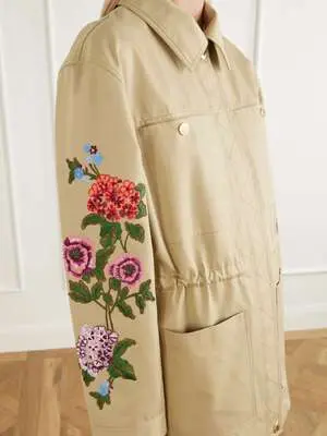 Carolina Herrera Floral-embroidered Cotton-gabardine Jacket