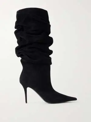 Amina Muaddi Anok 90 Suede Boots - Black