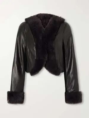 Nour Hammour Sofie Cropped Shearling-trimmed Leather Jacket