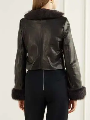 Nour Hammour Sofie Cropped Shearling-trimmed Leather Jacket